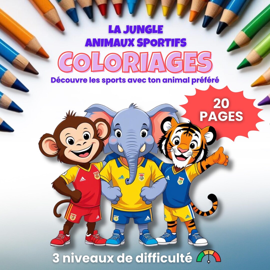 Jungle Coloring Book – Sporty Animals – 20 PDF Pages – A4 Size (21 X 29 ...