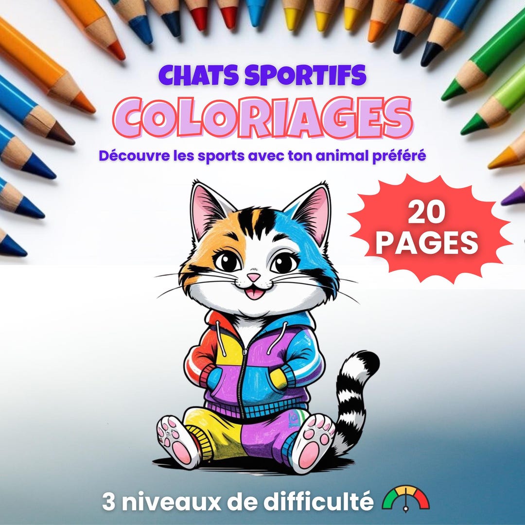 Printable PDF Coloring Book – Sporty Cats – 20 Pages – 3 Levels – A4 ...