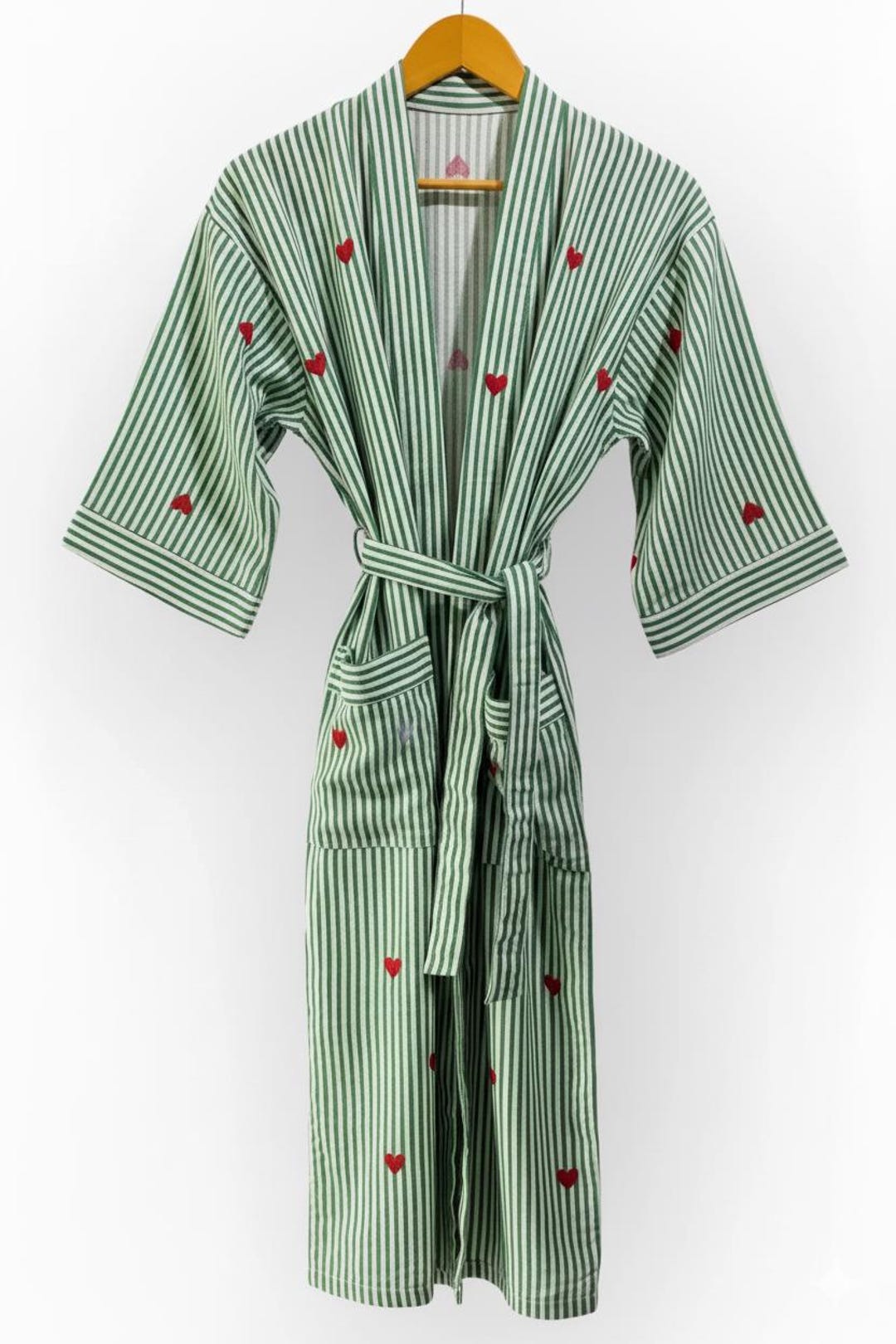 Striped Cotton Wrap Robe Hearts, Lightweight Loungewear - Etsy