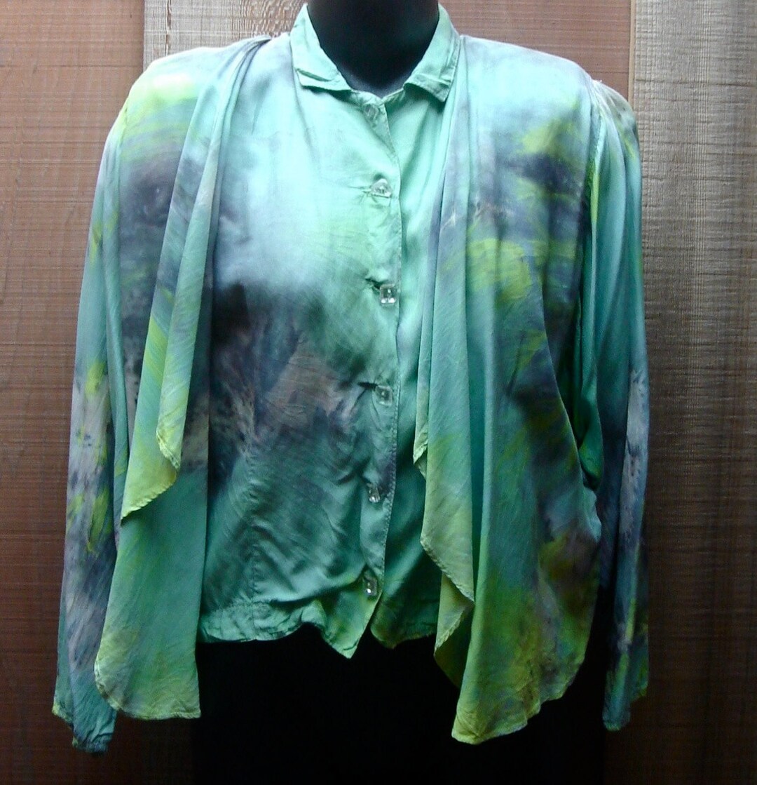 Vintage 1980s Boho Style Loose Oversized Layered Rayon Blouse in Sea ...