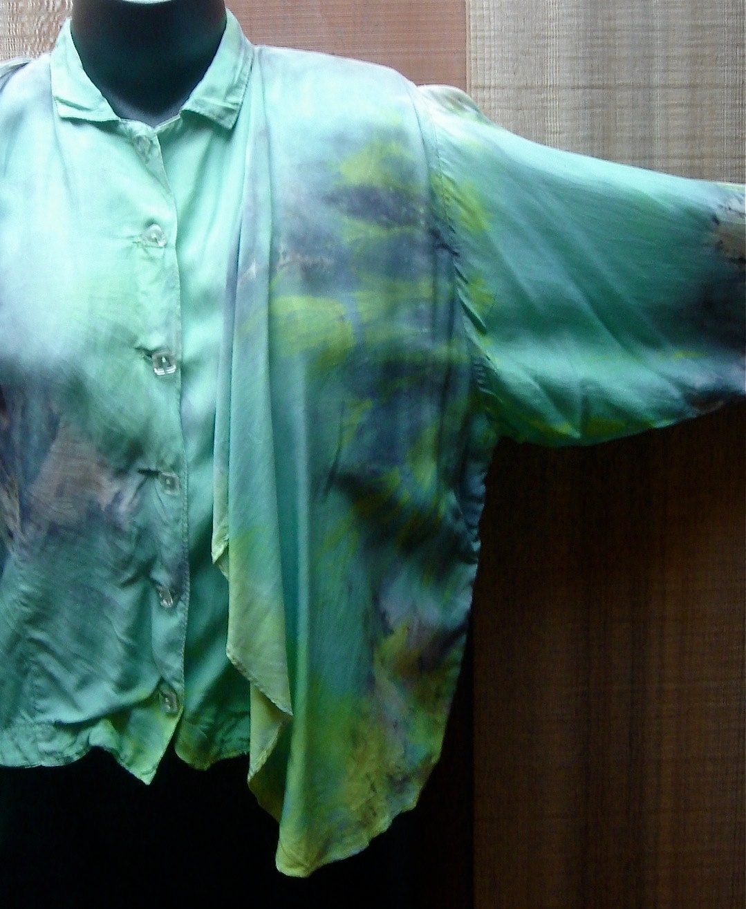 Vintage 1980s Boho Style Loose Oversized Layered Rayon Blouse in Sea ...