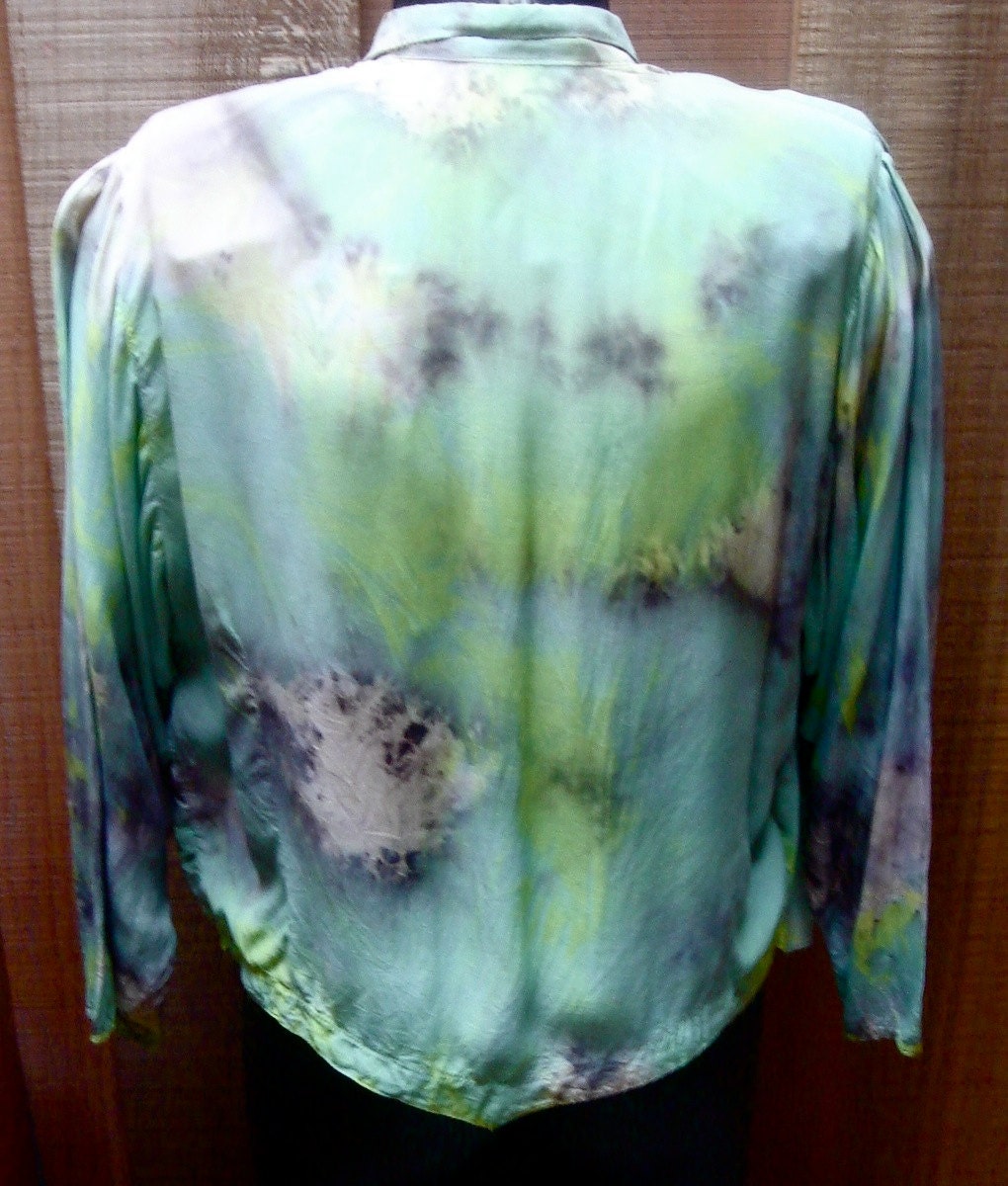 Vintage 1980s Boho Style Loose Oversized Layered Rayon Blouse in Sea ...