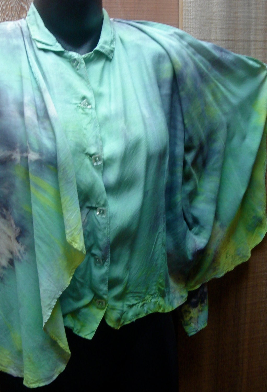 Vintage 1980s Boho Style Loose Oversized Layered Rayon Blouse in Sea ...