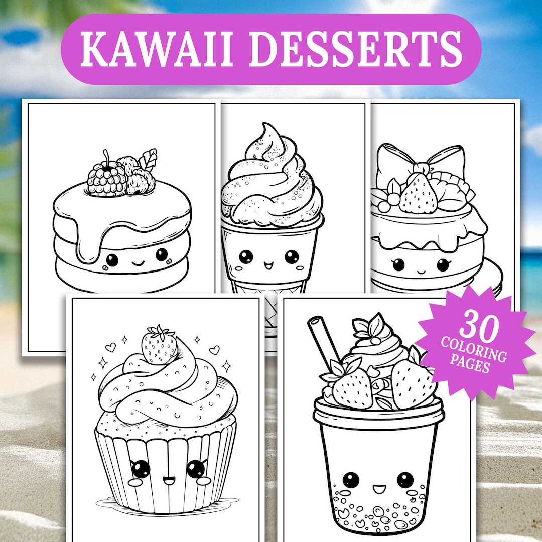 Kawaii Dessert Coloring Pages, Kawaii Dessert Coloring Book, Kawaii ...