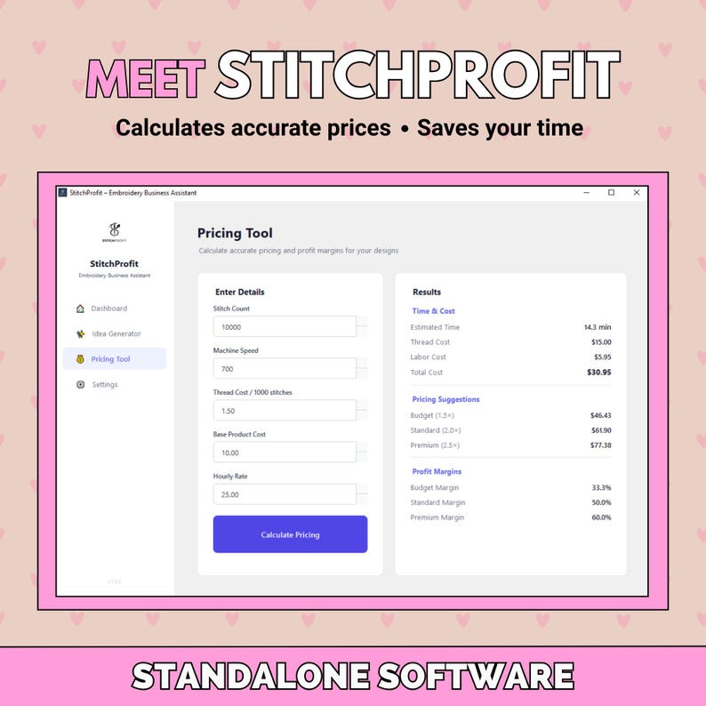 Embroidery Pricing Tool Embroidery Design Analyzer Business Assistant ...