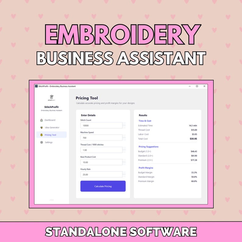 Embroidery Pricing Tool Embroidery Design Analyzer Business Assistant ...