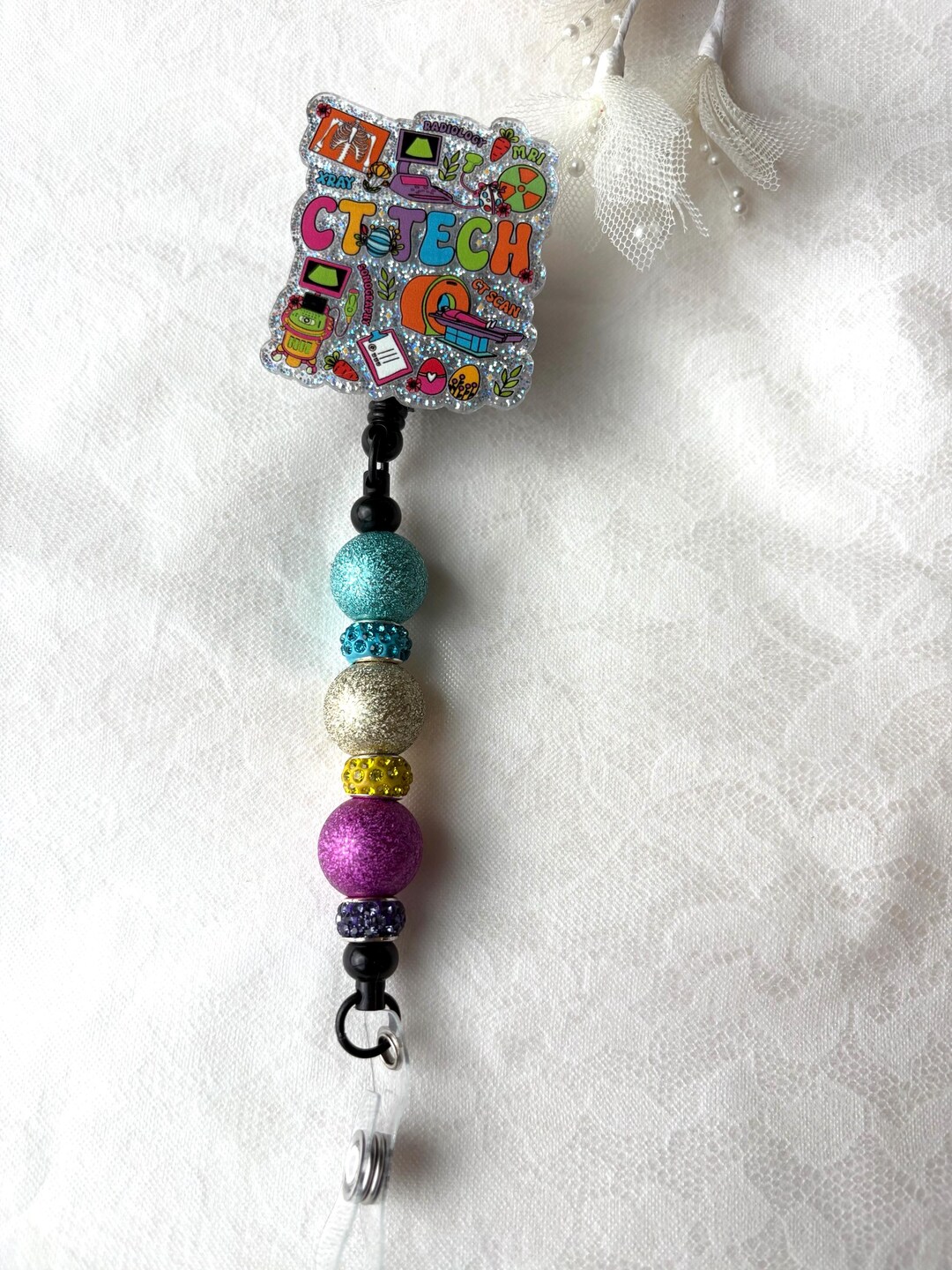 CT Tech Cat Scan Beaded Clip on Retractable Badge Reel for ID - Etsy