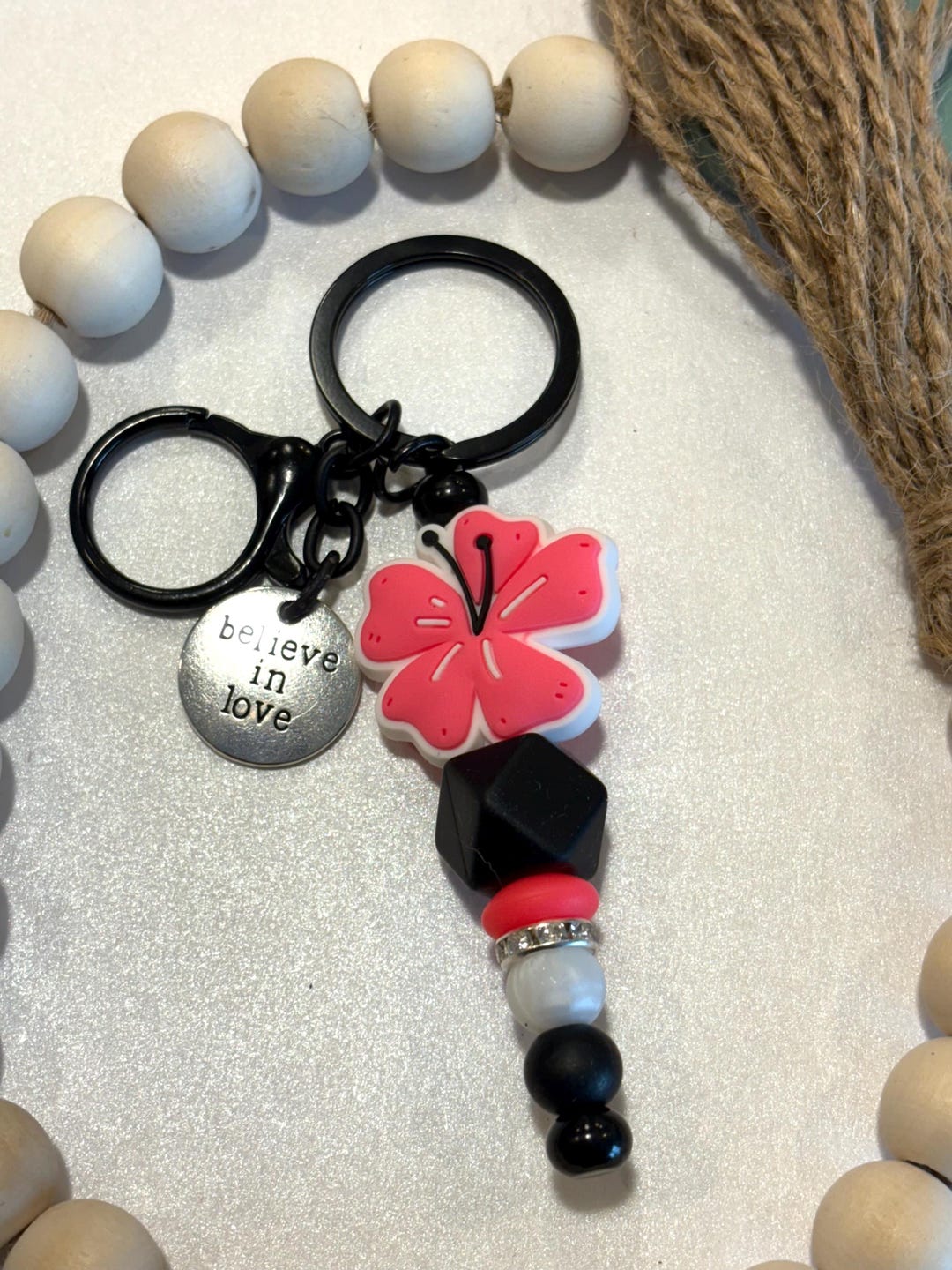 Hibiscus Flower Beaded Keychain Bag Purse Charm - Etsy