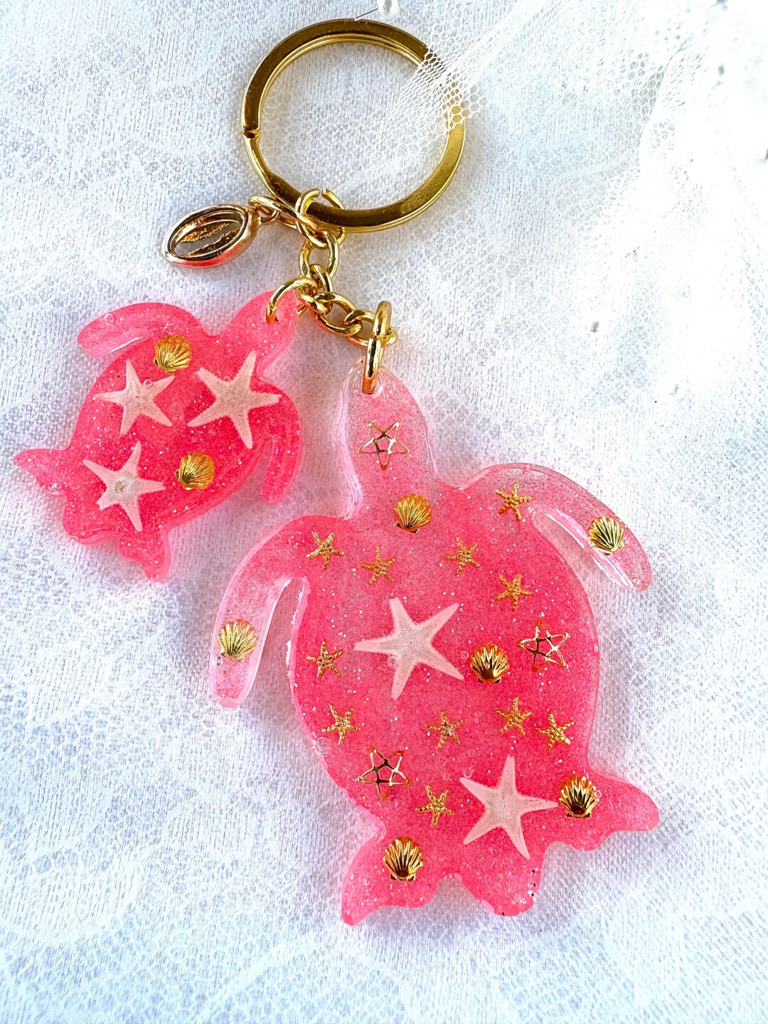 Pink Glitter Sea Turtle Keychain: Resin Starfish Bag Charm - Etsy