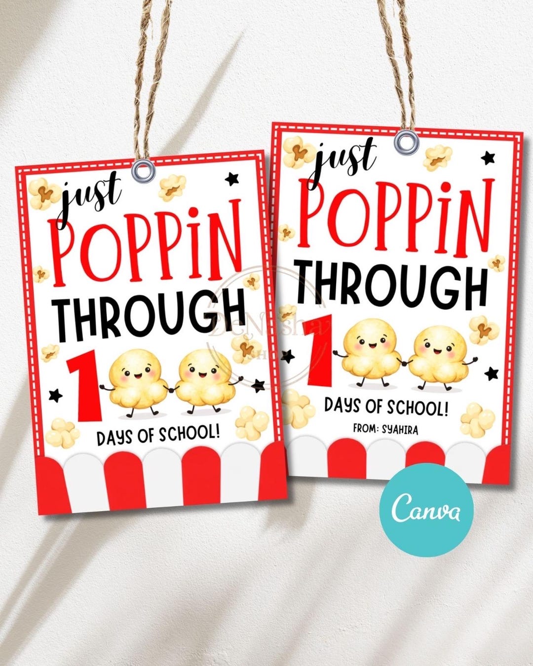 100 Days of School Popcorn Gift Tags | Printable, Editable (digital ...