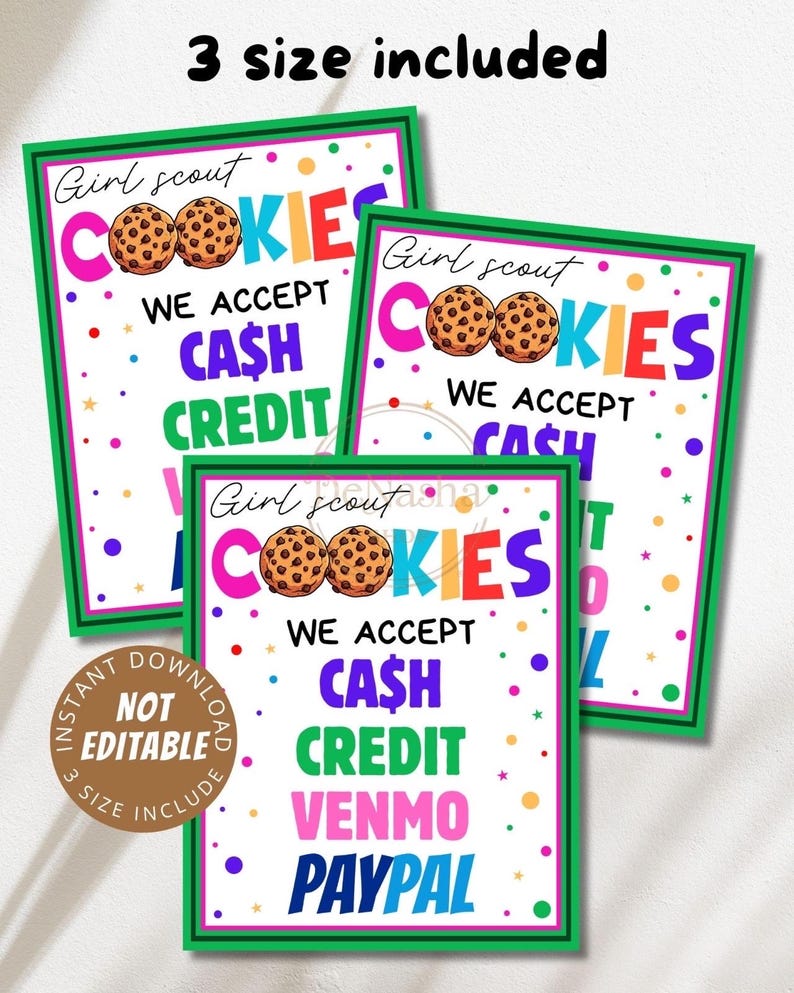 Cookie Booth Payment Sign | Cash, Credit, Venmo, Paypal (digital ...