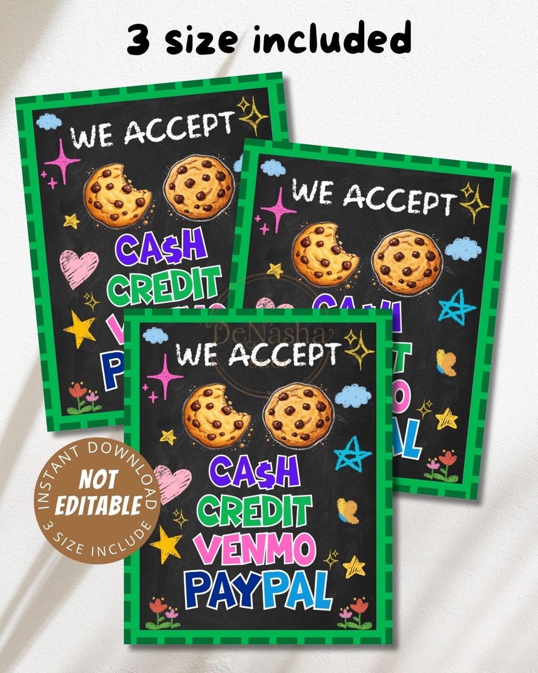 Cookie Booth Payment Sign | Cash Credit Venmo Paypal (digital Download ...