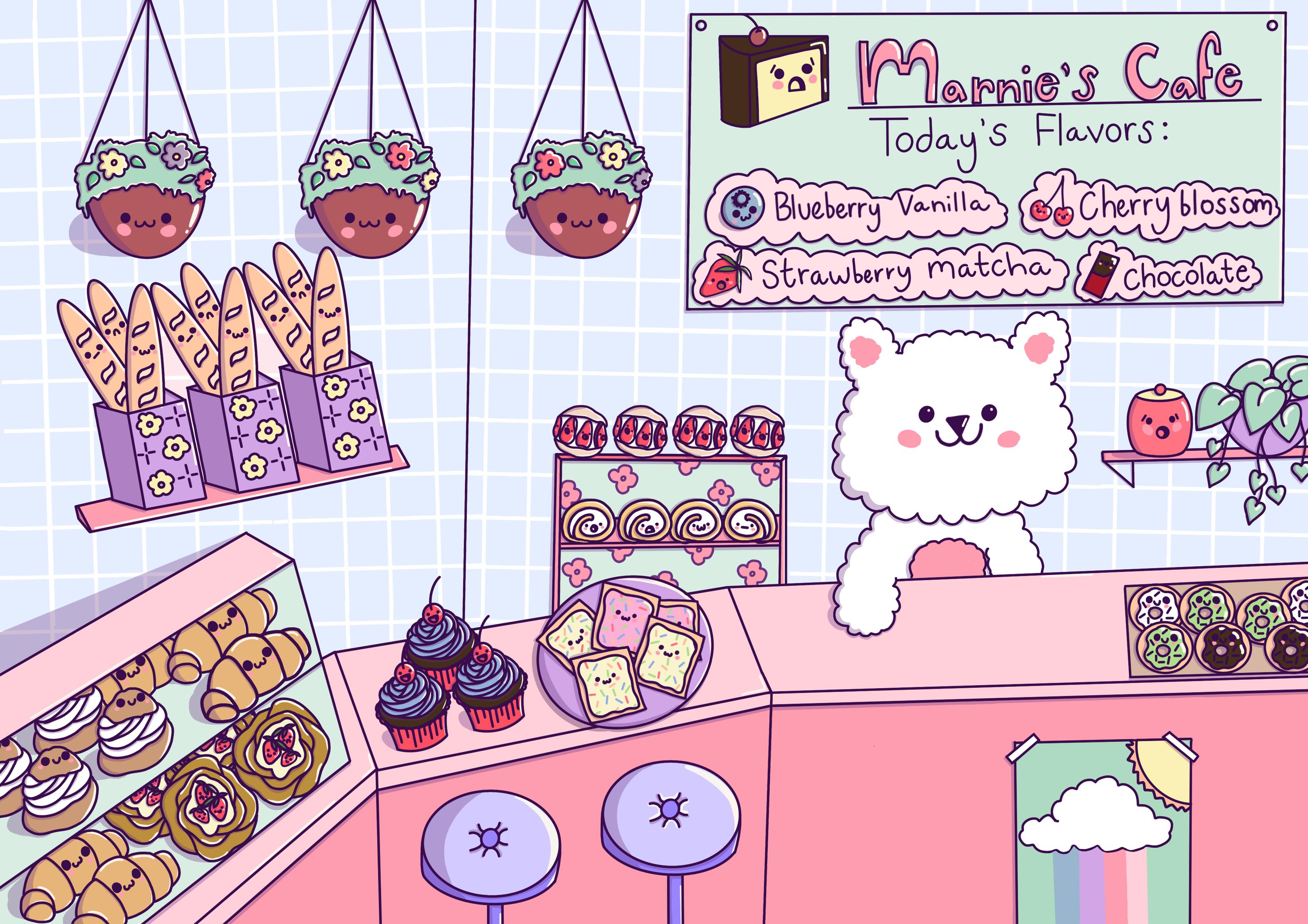 Kawaii Cafe Coloring Page – Printable Cozy Bakery Scene – Fuzzy Bear ...