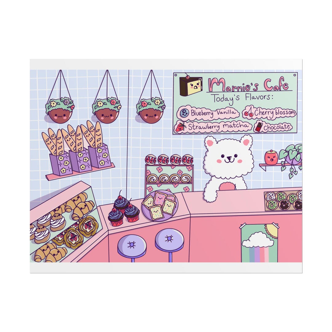 Cute Bakery Rolled Poster, Kawaii Wall Art, Sweet Treats Decor, Cafe ...