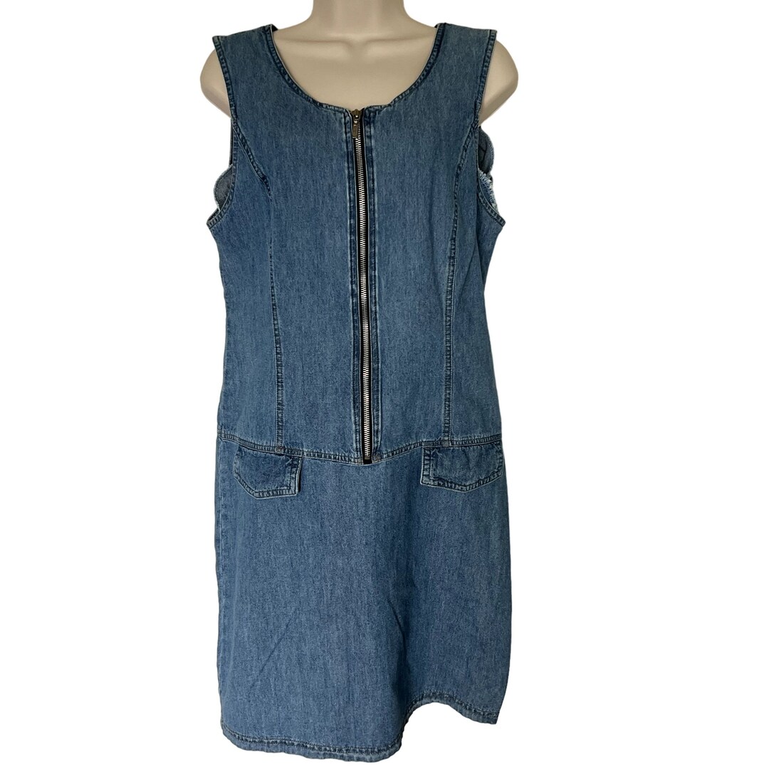 Vintage Essentials Style Dress Blue Denim Cotton Sleeveless Jumper ...