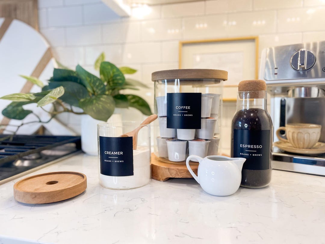 Coffee Bar Labels • Black Collection • Water and Oil Resistant Stickers ...