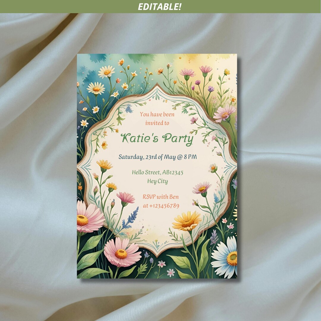 Cottagecore Flower Invitation Template – Editable Canva Card With ...