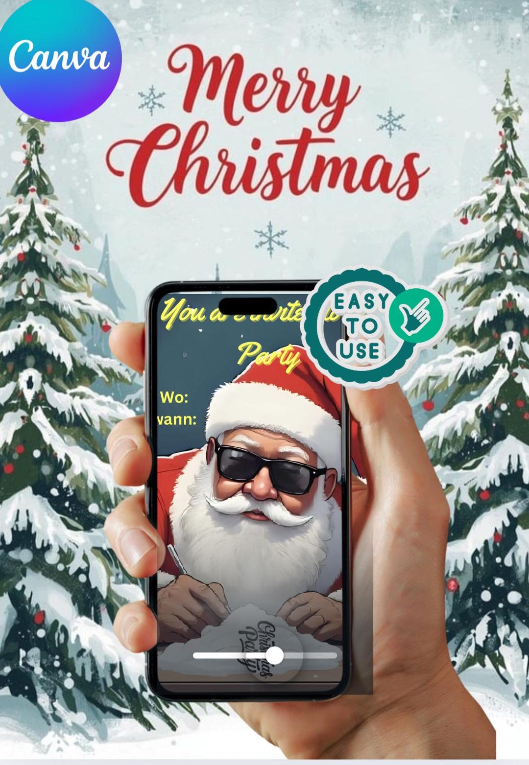 Bad Santa Party Invitation | Digital Canva Template | Naughty Christmas ...