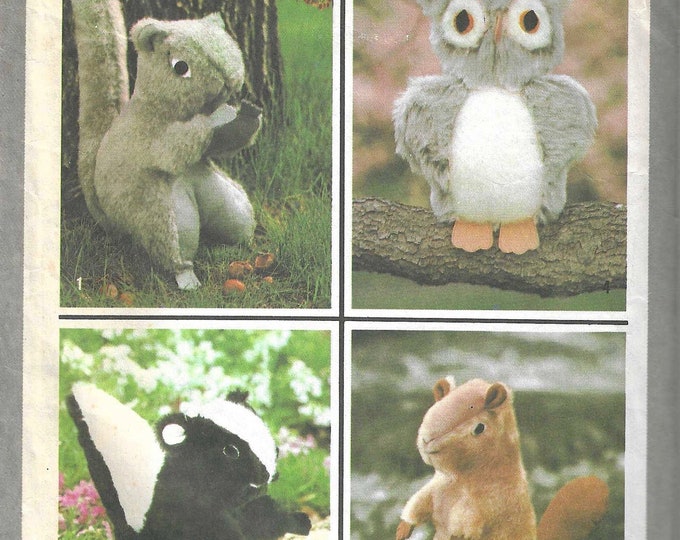 1970's Stuffed Animal Sewing Pattern Simplicity 8782 Squirrel Skunk Owl ...