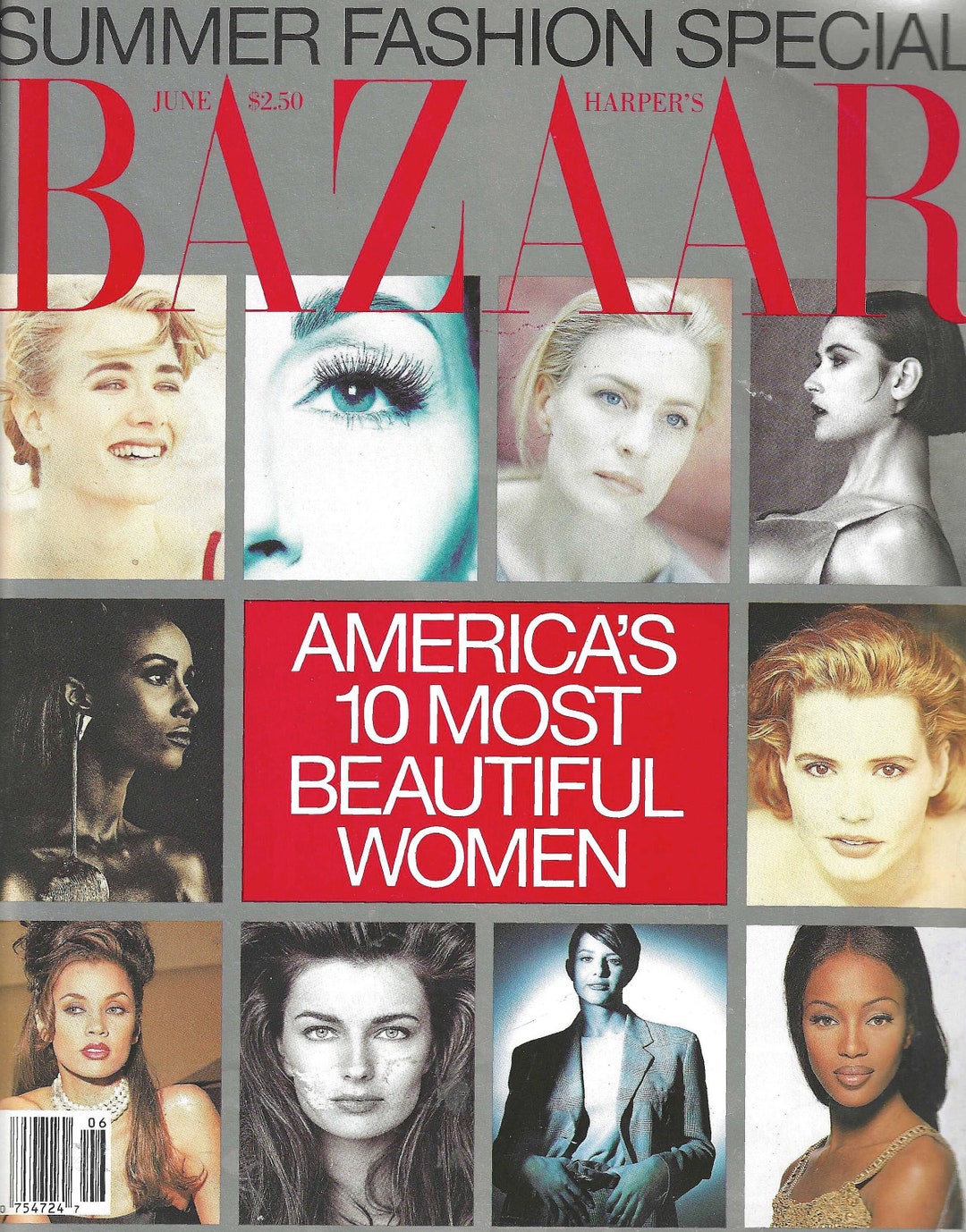 BAZAAR America's 10 Most Beautiful Women June 1992 Back Issue Naomi ...