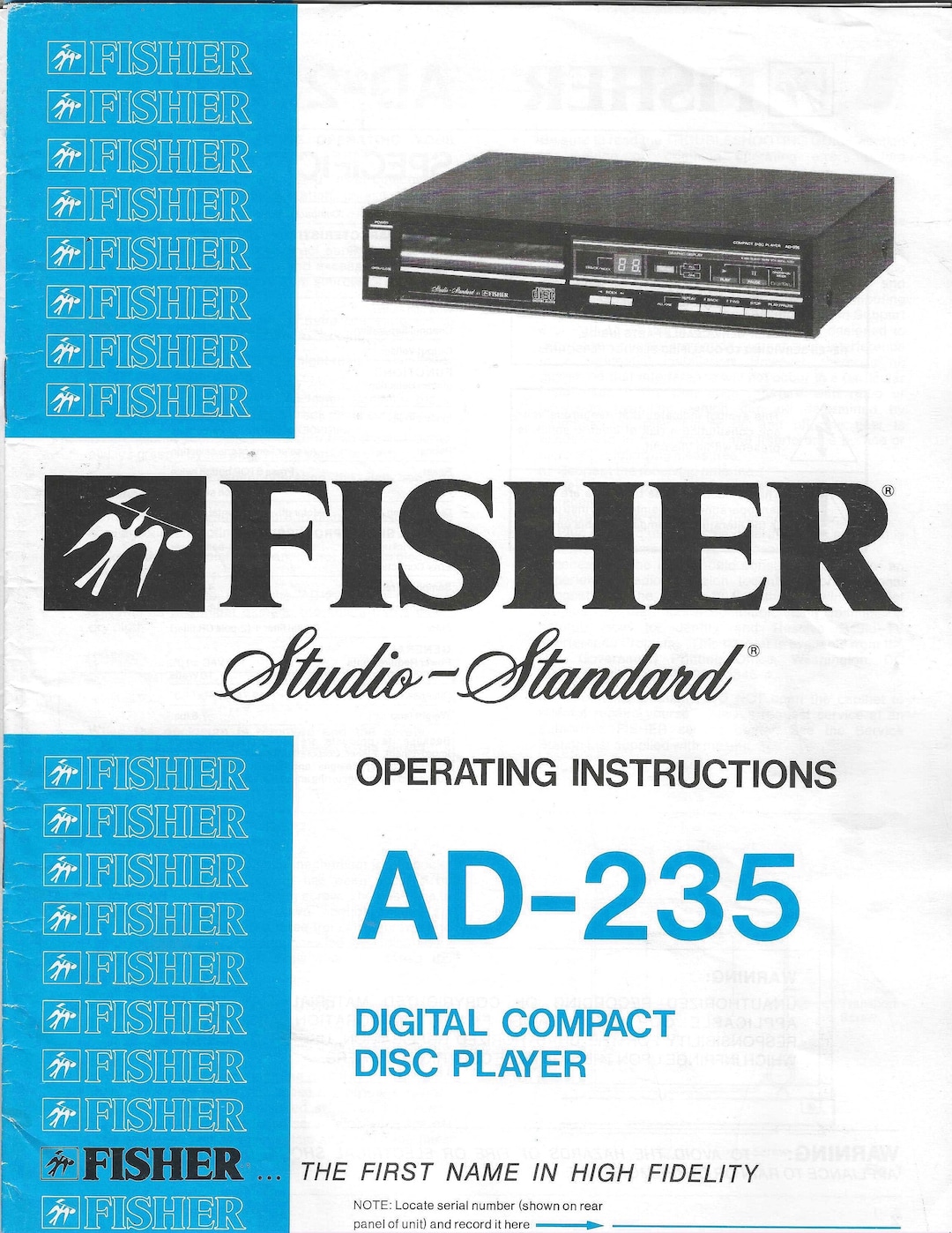 Vintage Fisher Studio-standard Operating Instructions High Fidelity ...
