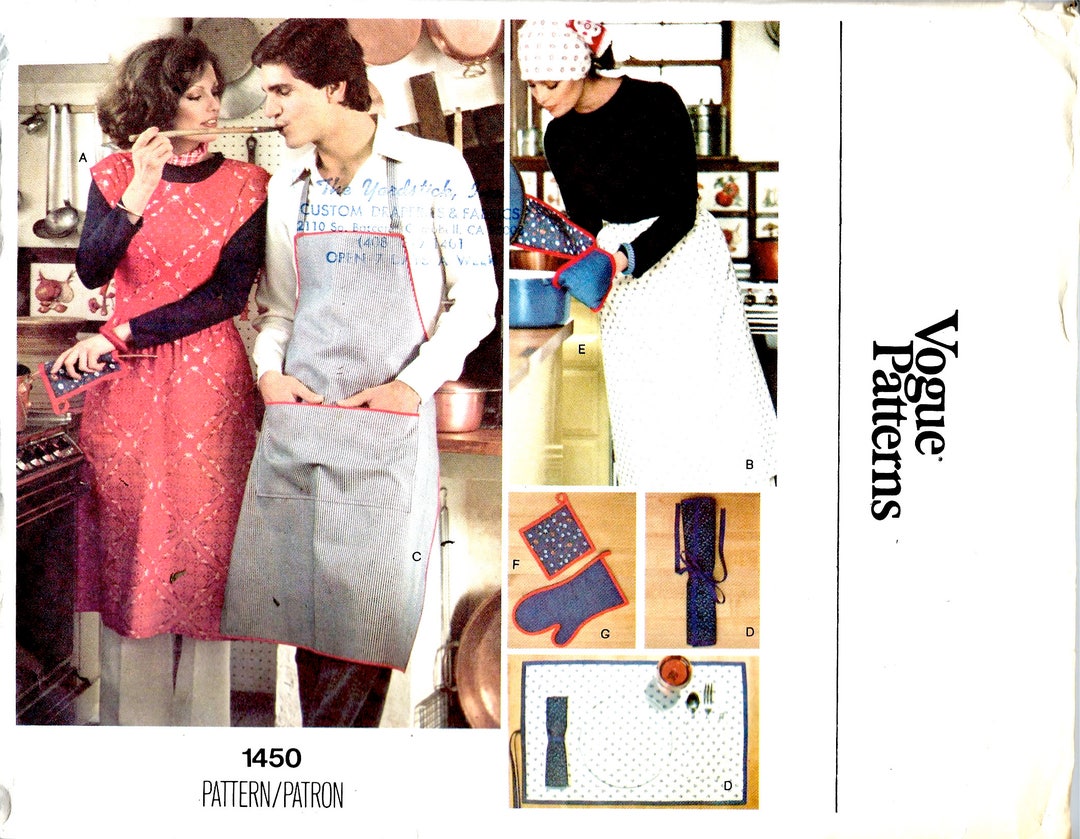 Vogue Sewing Pattern 1450 for Kitchen Accessories Full Cover Apron ...