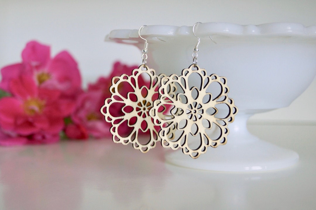 Laser Cut Wooden Earrings Natural Wooden Earrings Laser Cut Earrings