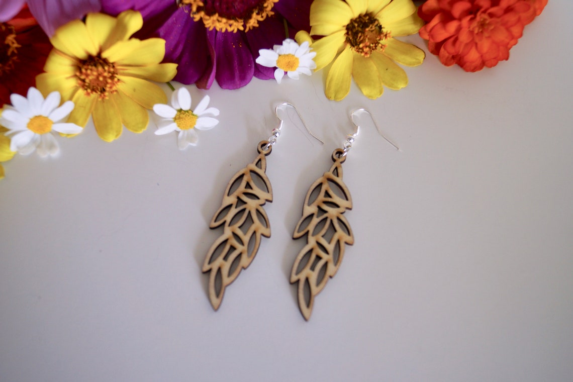 Laser Cut Wooden Earrings Natural Wooden Earrings Filigree Etsy