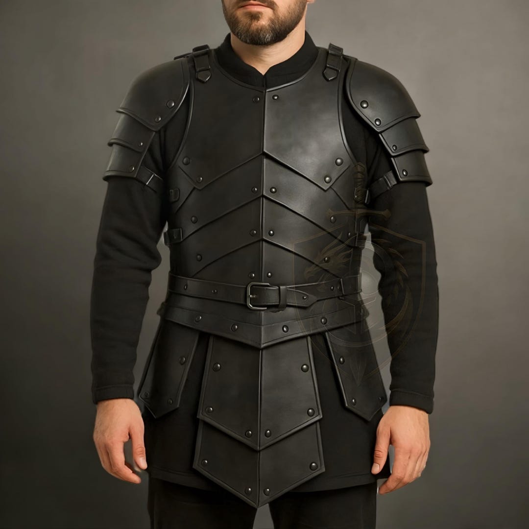 Black Leather Warrior Armor Set Medieval Chestplate and Pauldron ...