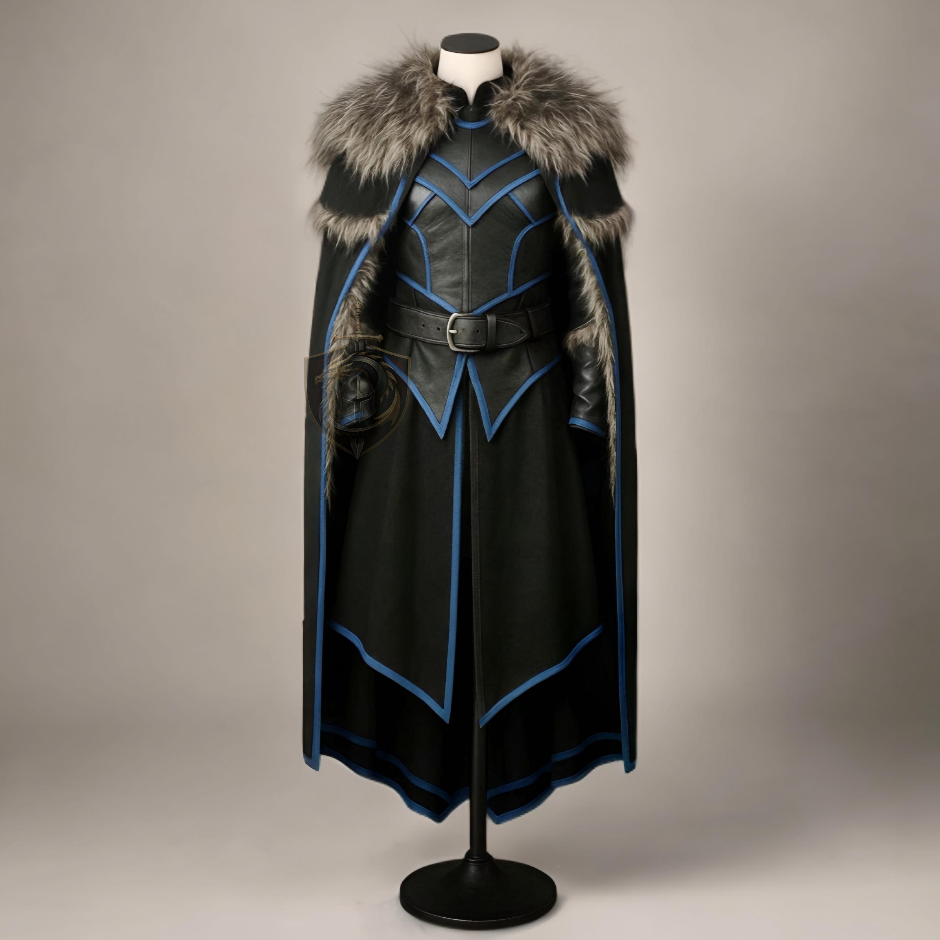 Medieval Black Leather Cloak With Fur Trim | Viking Warrior Cosplay ...