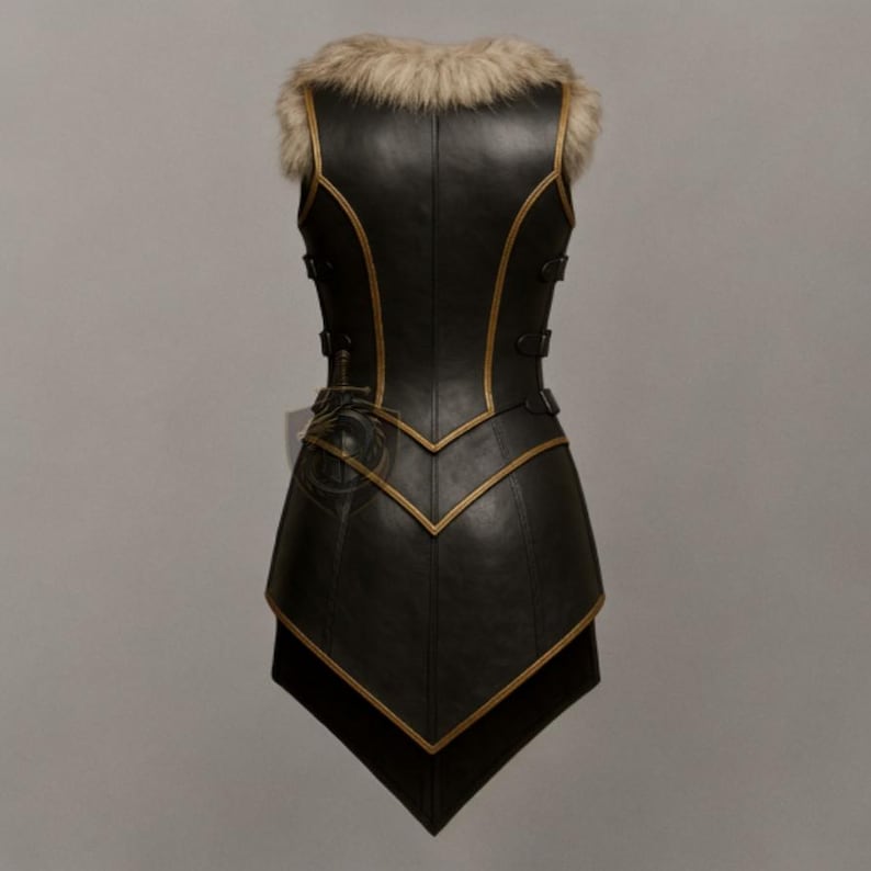 Viking Leather Armor Dress Women | Fantasy Warrior Costume With Fur ...