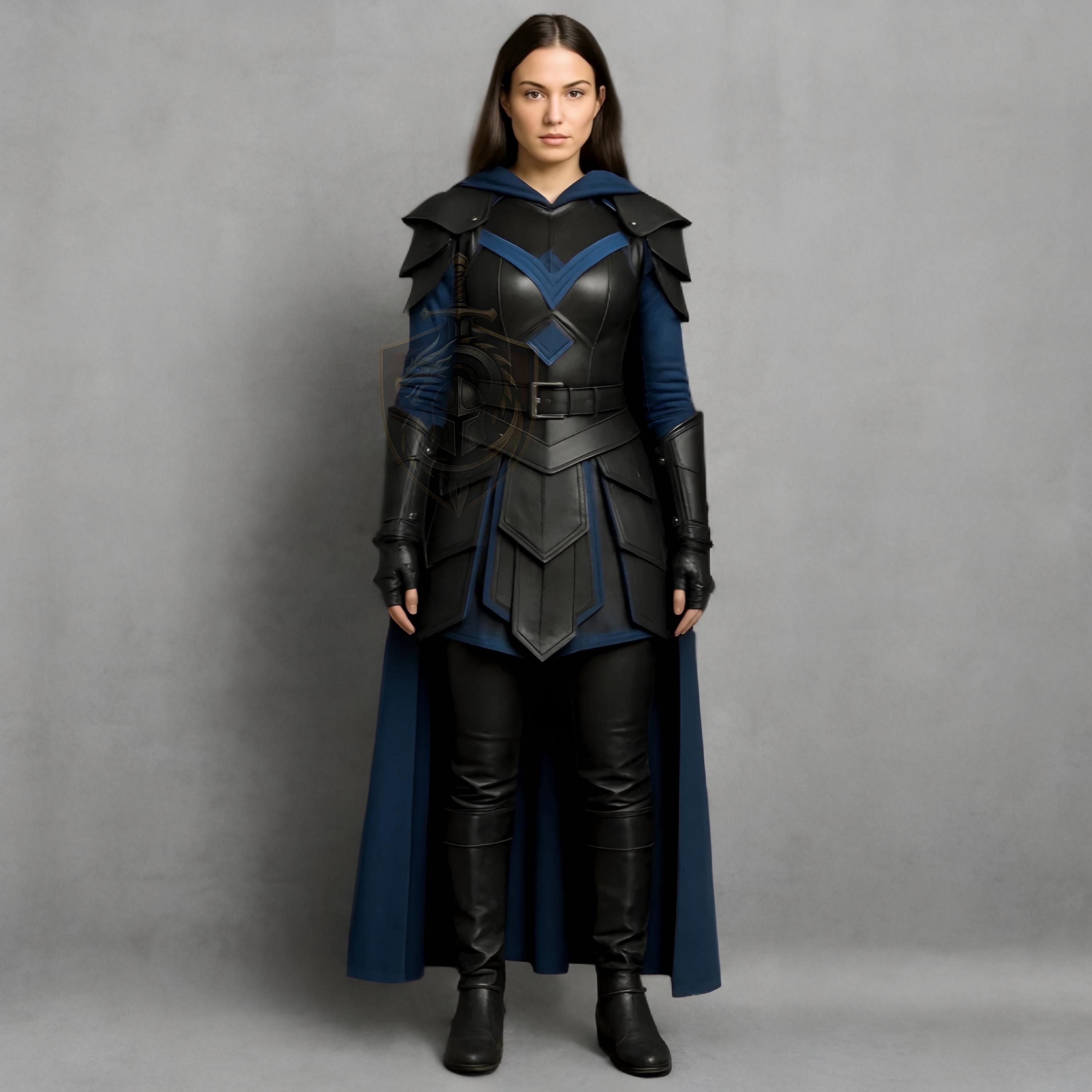 Women’s Blue Leather Armor Cloak | Medieval Knight Cosplay Costume ...