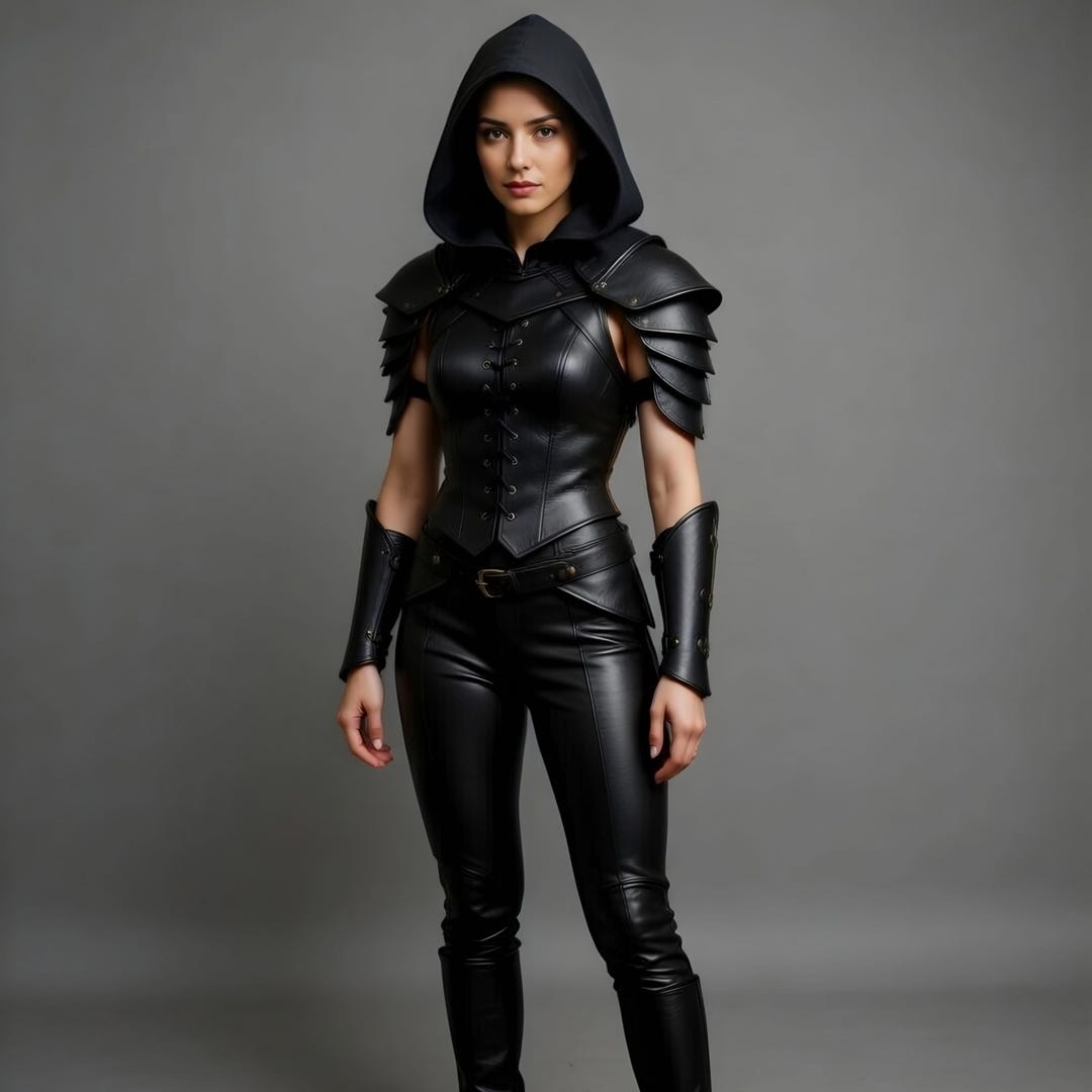 Black Leather Assassin Hooded Armor Dress, Fantasy Warrior Corset ...