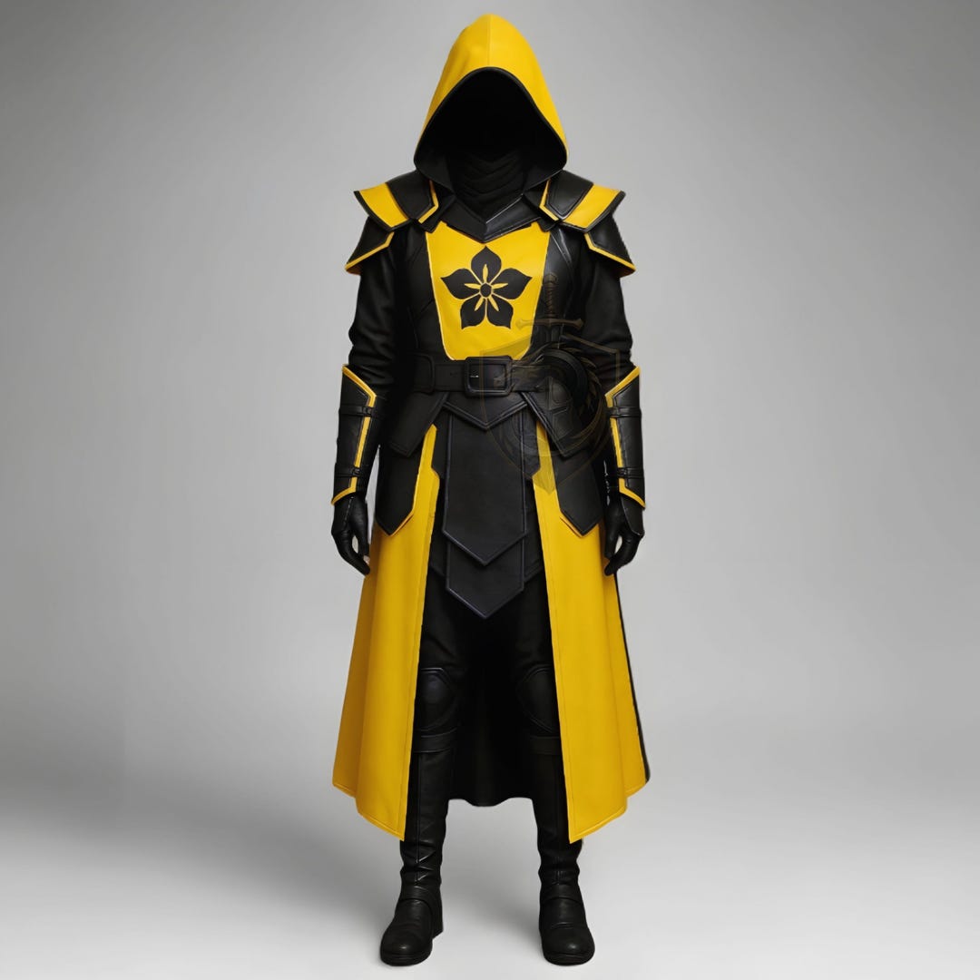 Epic Yellow & Black Assassin Cosplay Cloak | Printed Logo Fantasy ...