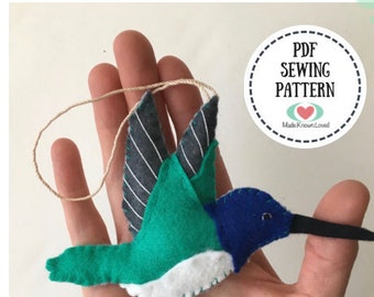 Hummingbird Sewing Pattern PDF Backyard Bird Stuffed Ornament Felt ...