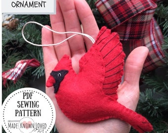 Cardinal Christmas Ornament Sewing Pattern DIY Felt Bird - Etsy