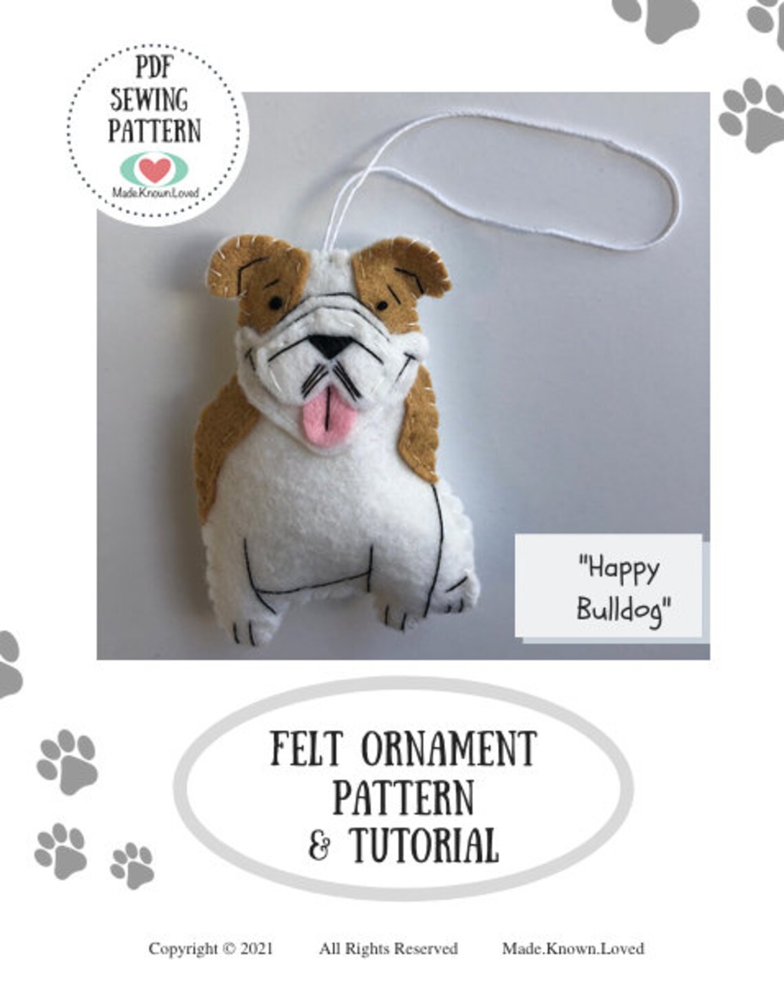 Bulldog Sewing Pattern PDF Felt Bulldog DIY Bulldog | Etsy
