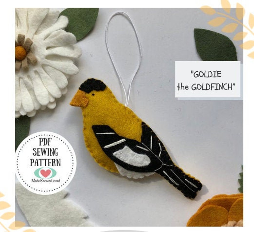 Goldfinch Sewing Pattern PDF, Felt Goldfinch, Goldfinch Ornament, Felt ...