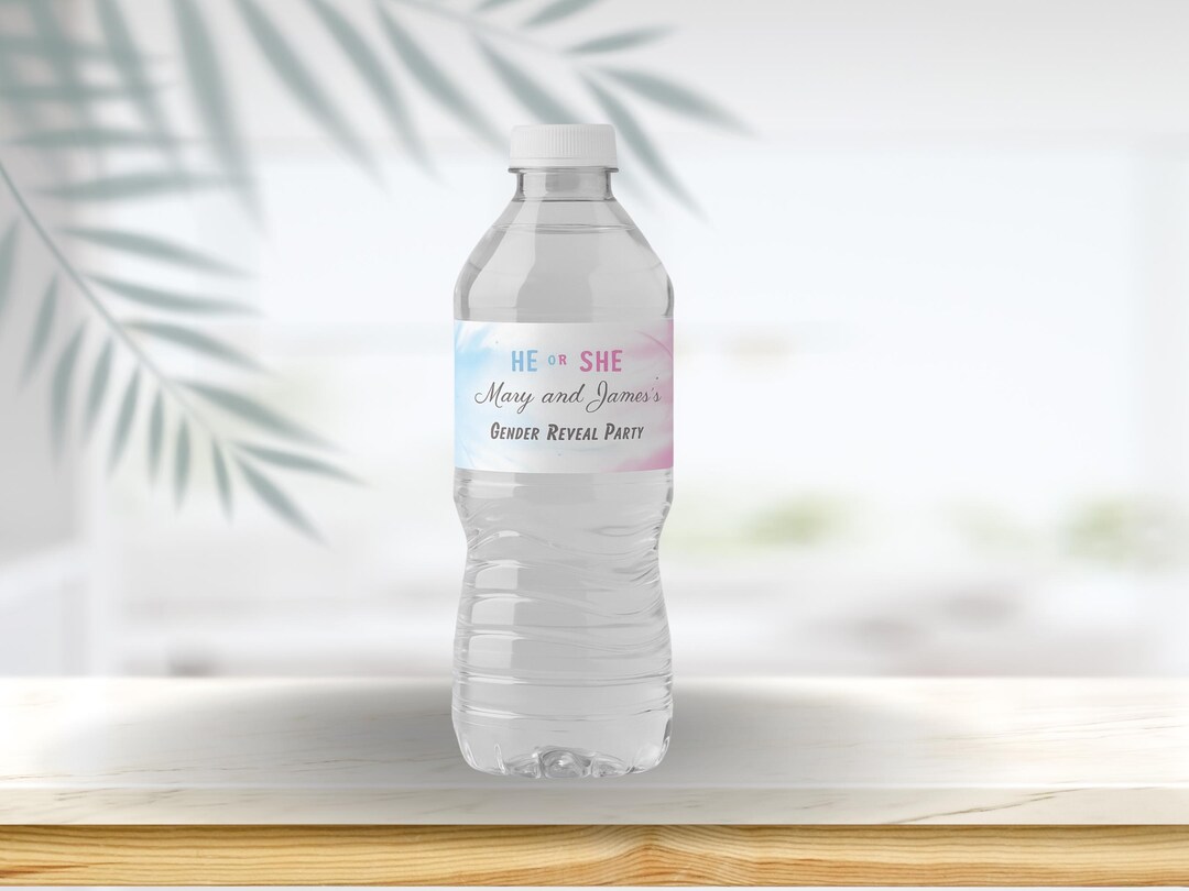 Gender Reveal Water Bottle Labels – He or She Theme – Printable 8x2 ...