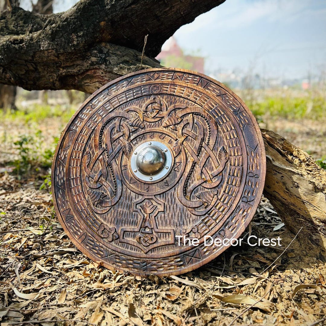 Handmade Viking Carving Wooden Shield - | Home Decor | LARP Cosplay ...