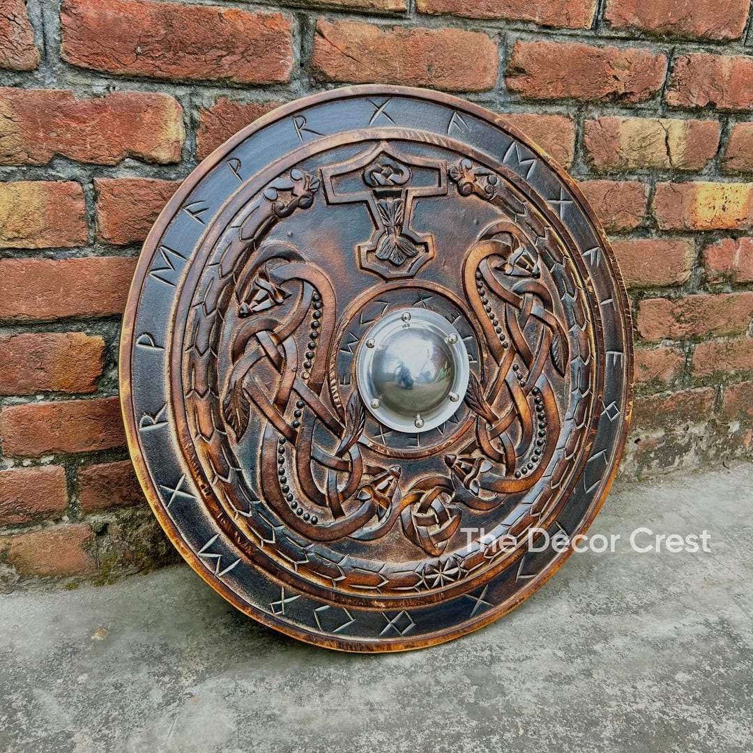 Handcrafted Wooden Viking Shield - Historical Replica Shield | Gift for ...