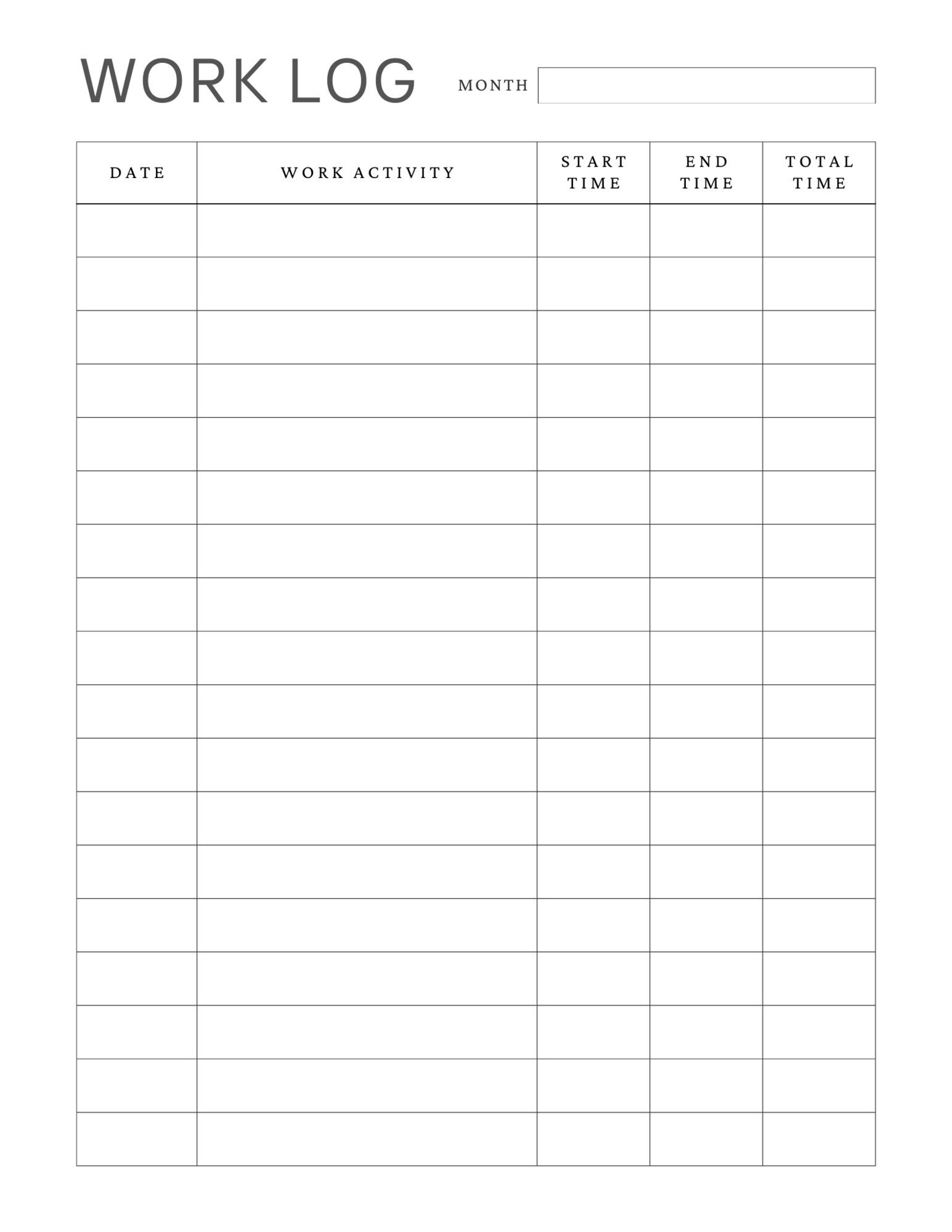 Printable Work Log Tracker: Employee Timesheet Planner (PDF Download ...