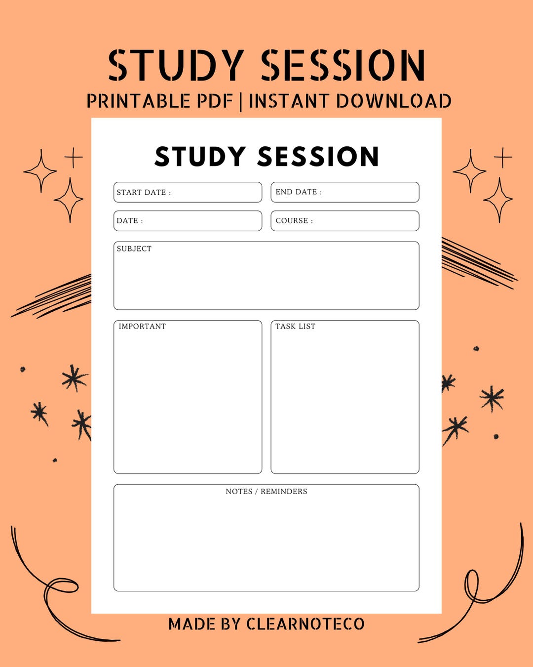 Study Session Planner Printable | Student Study Schedule Template ...