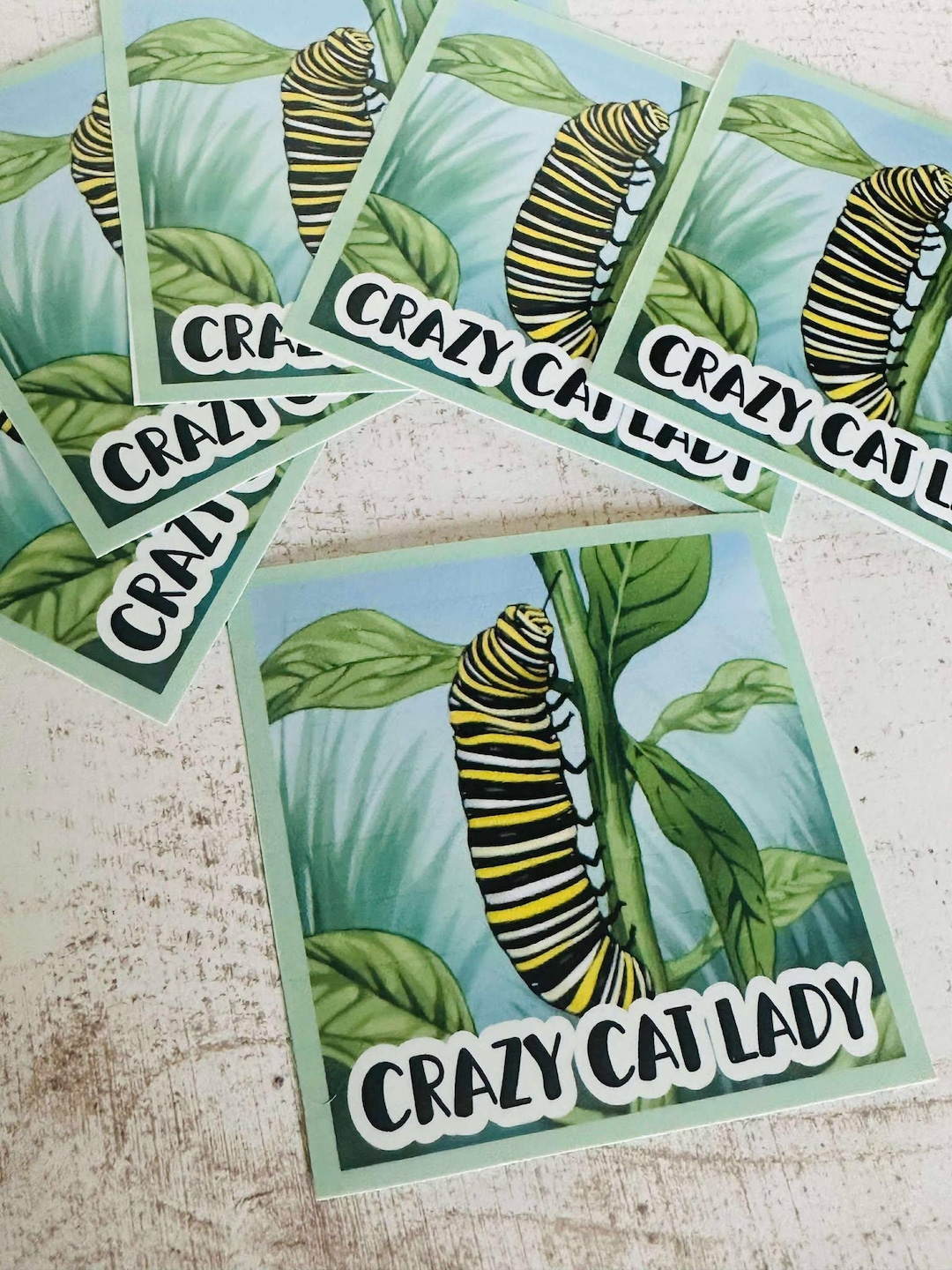 Crazy Cat Lady Funny Monarch Butterfly, Caterpillar Sticker - Etsy