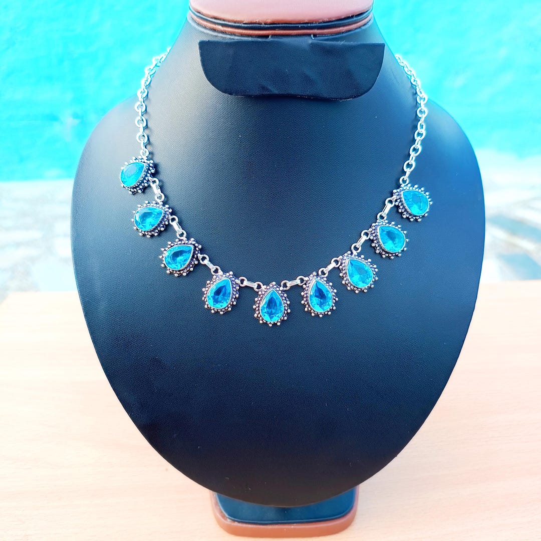 Blue Topaz Necklace, Sterling Silver Plated, 20 Inch - Etsy