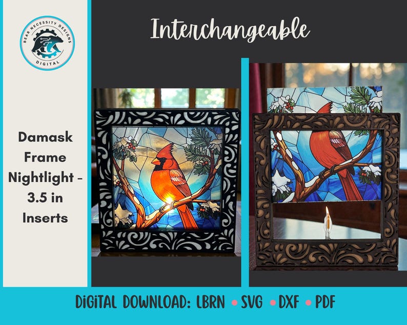 Interchangeable Damask Frame Nightlight SVG | 3.5” Insert Laser Cut ...