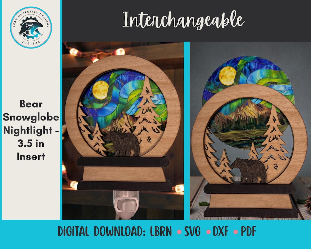 Bear Snowglobe Nightlight SVG | Interchangeable 3.5” Insert | Laser Cut ...