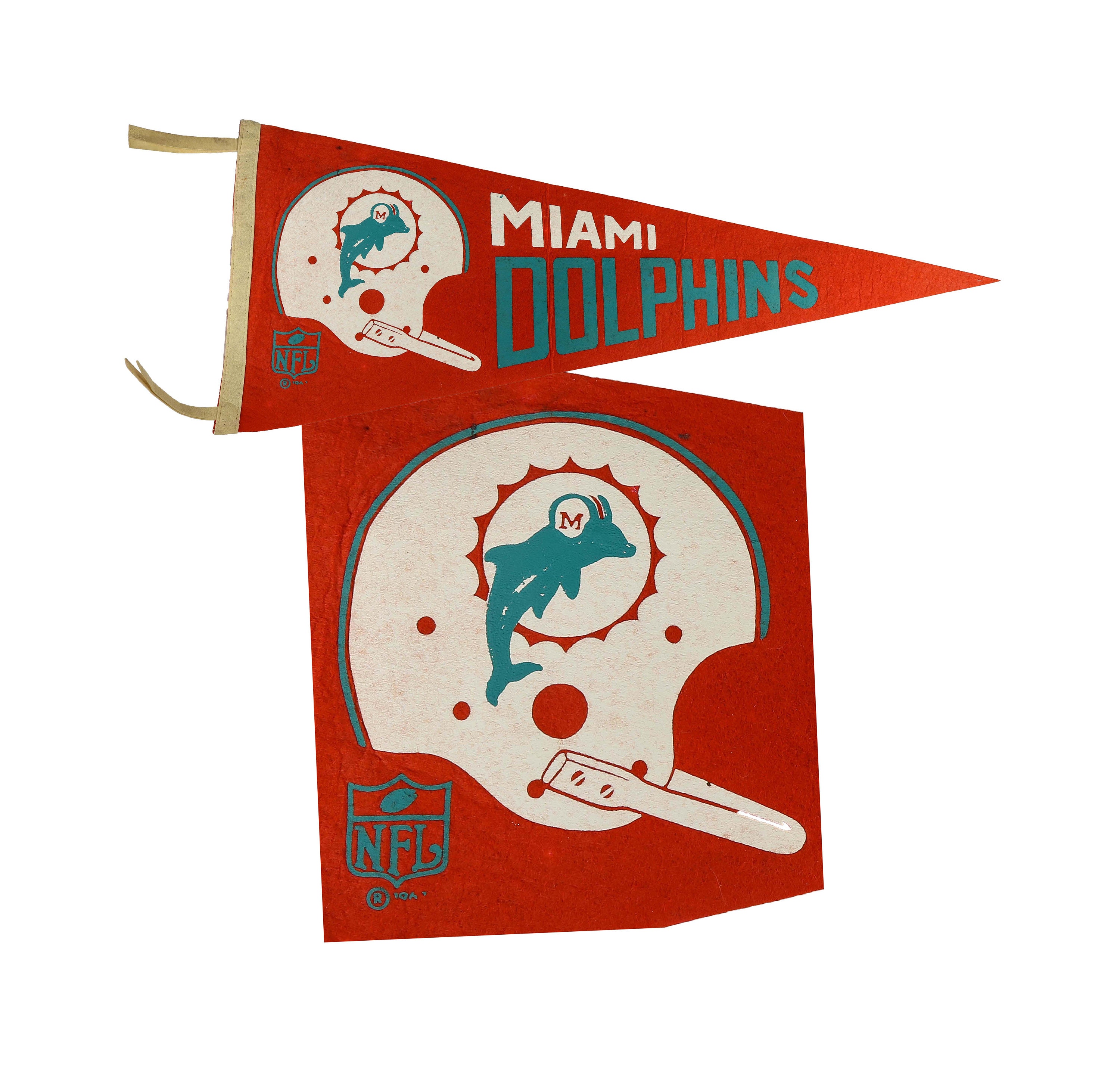 Fabulous 1960s MIAMI DOLPHINS Felt Pennant Rare Single Bar Helmet Guard ...