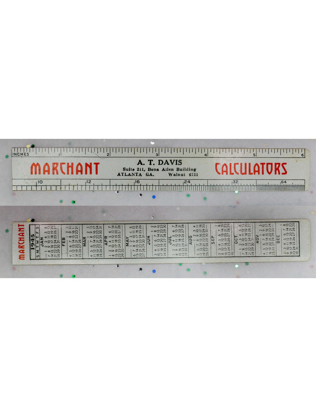 1945 Advertising 2-sided Calendar Ruler • MARCHANT CALCULATORS ...