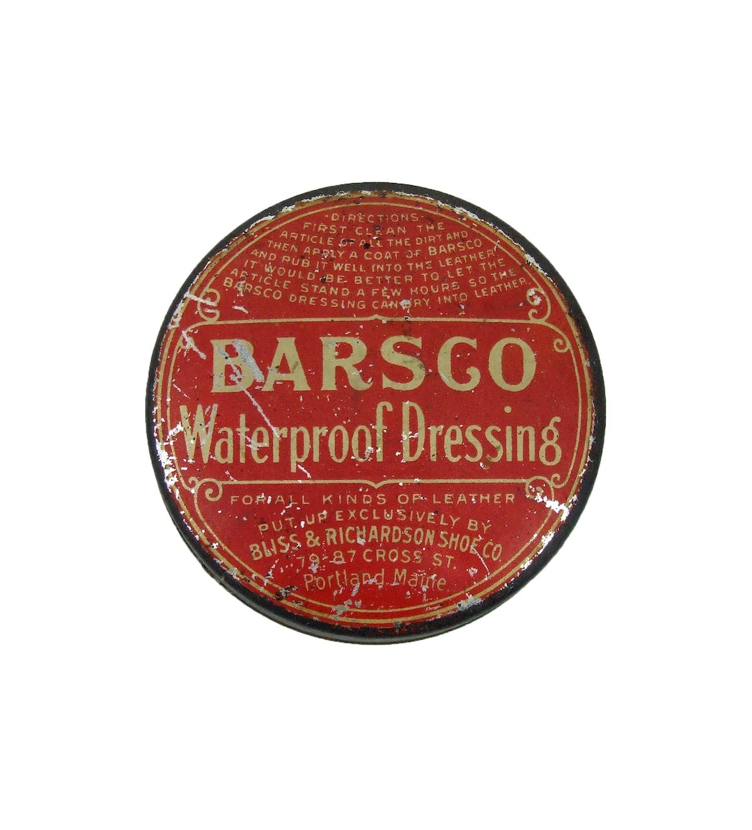 Antique Advertising Tin Barsco Waterproof Dressing Portland Maine ...